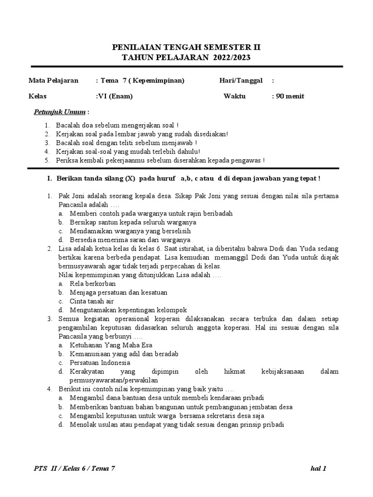 Soal PTS Tema 7 | PDF