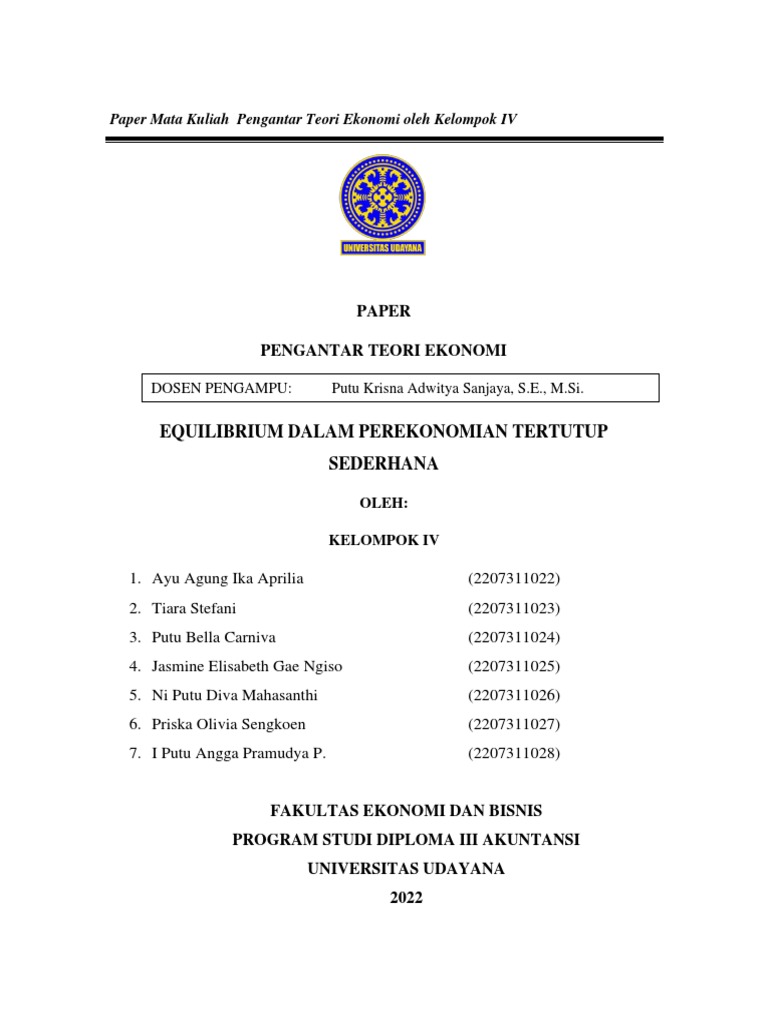 Paper Mata Kuliah Pengantar Teori Ekonomi Oleh Kelompok 4 Fix | PDF