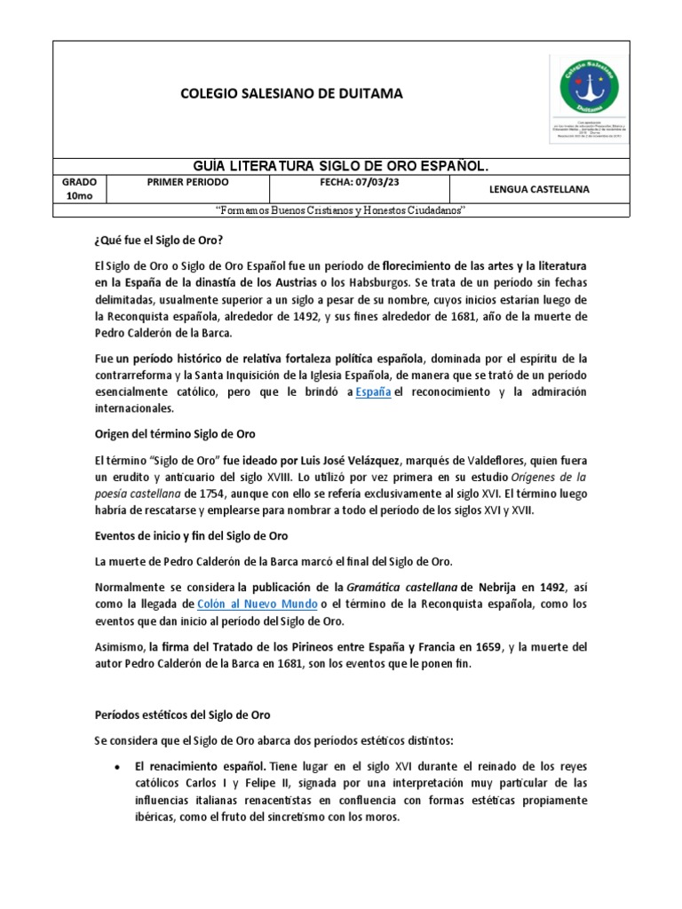 Literatura del Siglo de Oro Español | PDF | España