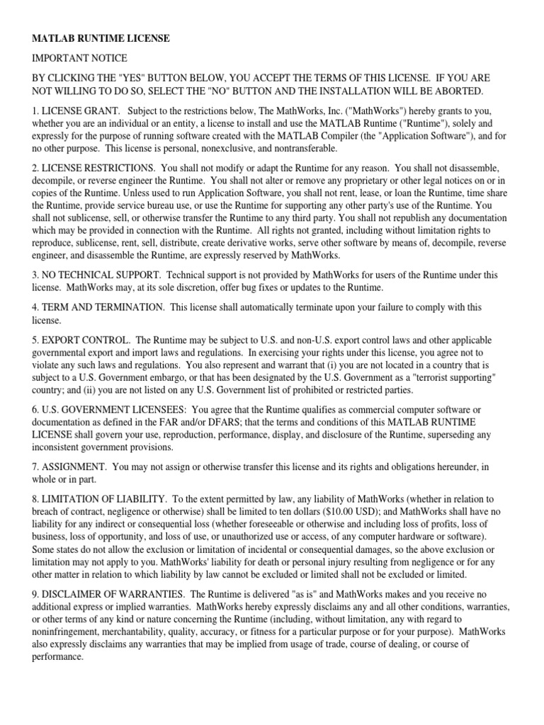 Matlabruntime License Agreement | Download Free PDF | License | Matlab