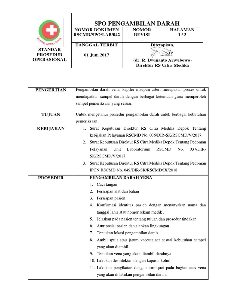 SOP Pengambilan Darah | PDF