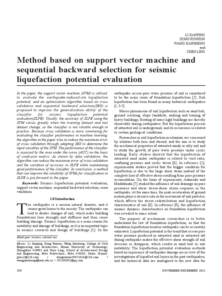 SVM Optimization for Seismic Liquefaction Evaluation | PDF | Support Vector Machine | Cross ...