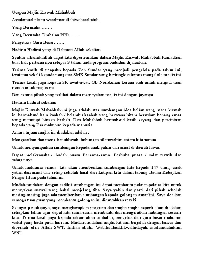 Ucapan Majlis Kiswah Mahabbah | PDF | Agama & Spiritualitas