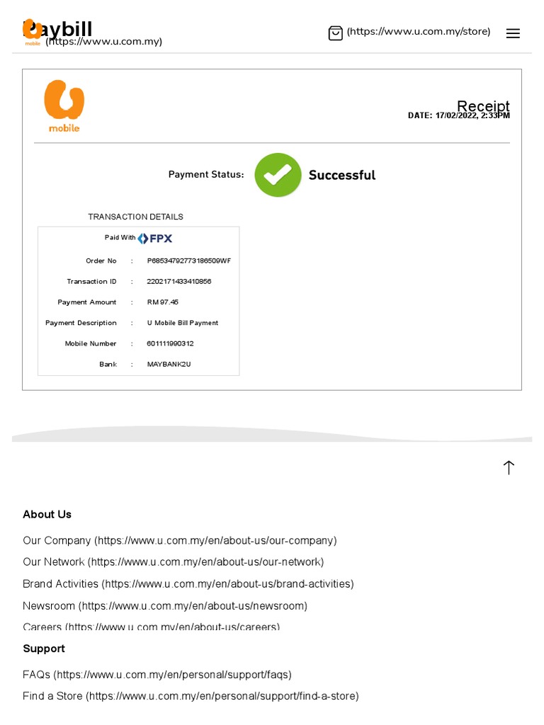 U Mobile - Selfcare Postpaid New Pay Bill PDF | PDF