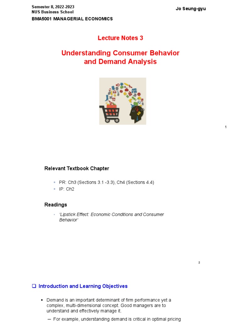 Bma5001 Lecture Notes 3 Consumer Behavior And Demand Pdf Utility