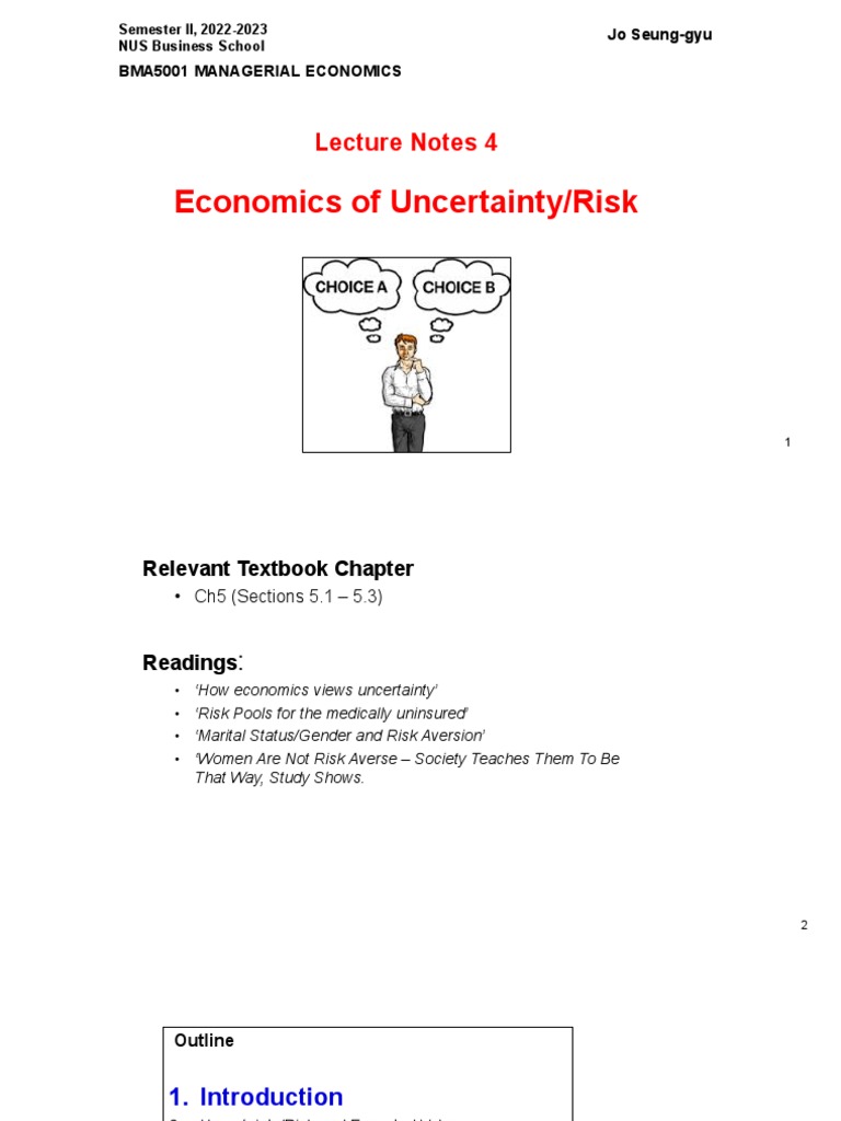 BMA5001 Lecture Notes 4 - Economics of Uncertainty and Risk | PDF ...