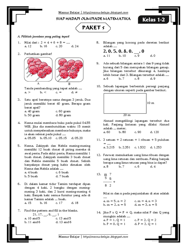 Soal Olimpiade Matematika SD Kelas 1 | PDF