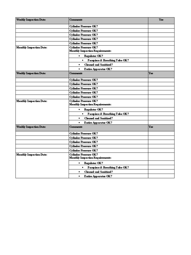 SCBA Monthly Inspection Checklist | PDF
