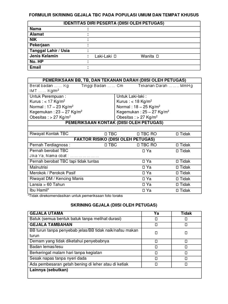 Formulir Skrining Gejala TBC Pada Populasi Umum Dan Tempat Khusus | PDF