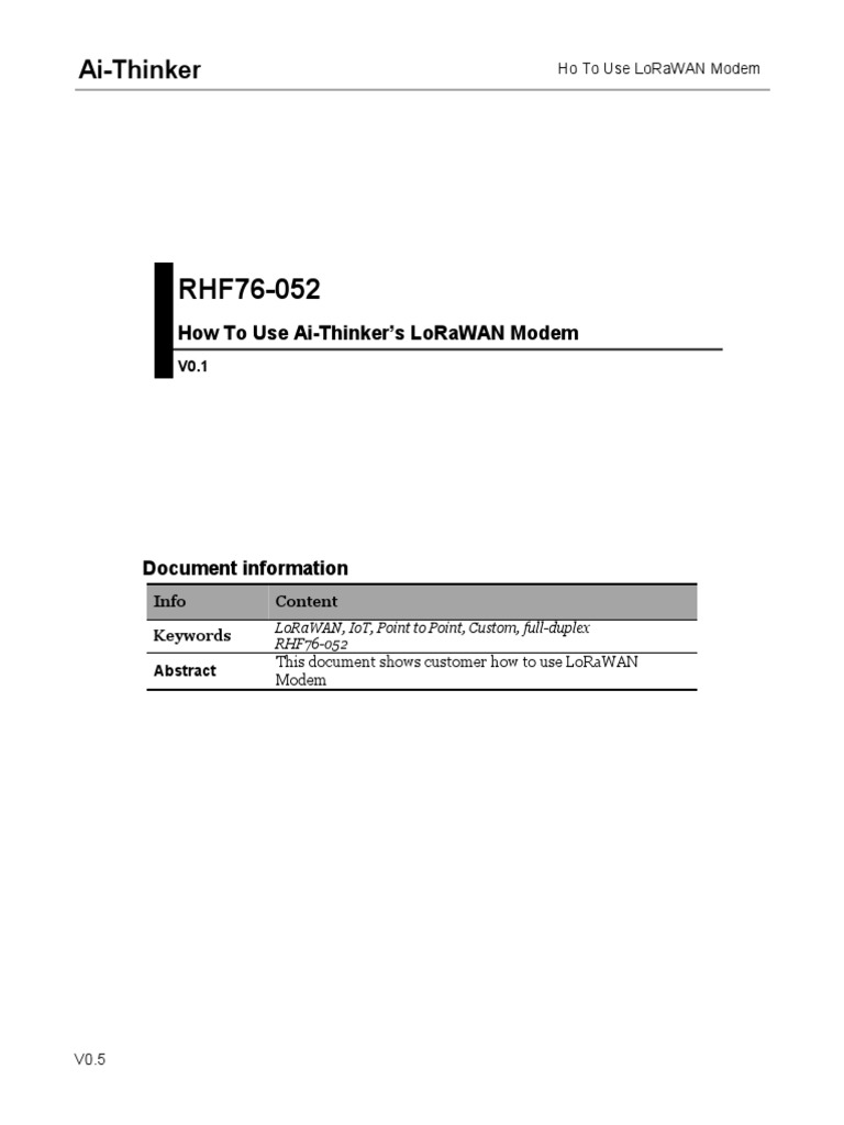AI-Thinker RHF-76-052 How To Use LoRaWAN Modem | PDF | Duplex ...