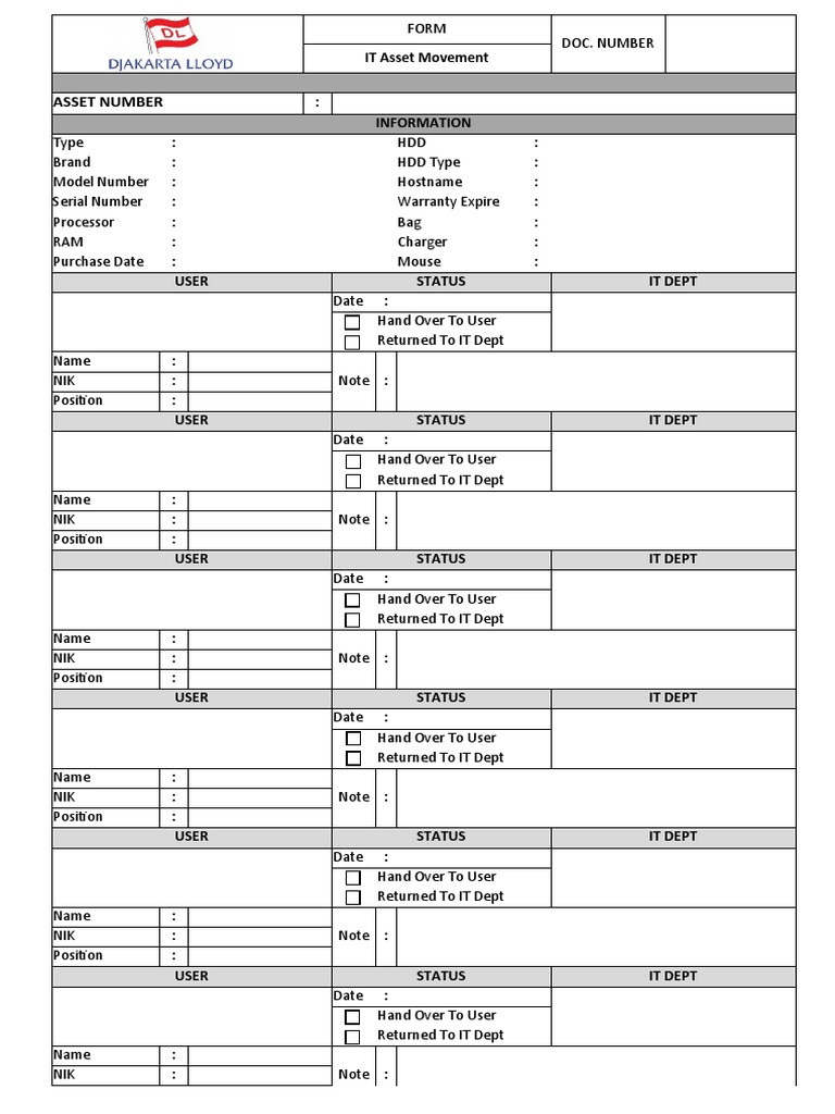 IT Asset Movement Tracking Form | PDF | Games & Activities | Technology ...