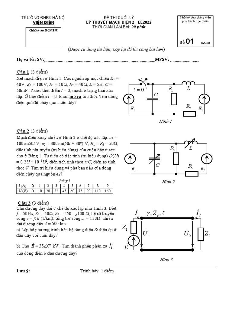 Câu 1 (3 điểm) : Họ và tên SV: Mssv | PDF