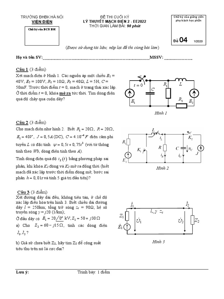 Câu 1 (3 điểm) : Họ và tên SV: Mssv | PDF