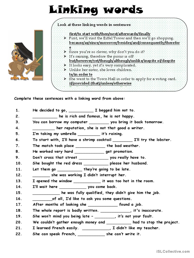 Linking Words Exercises with Answers | PDF