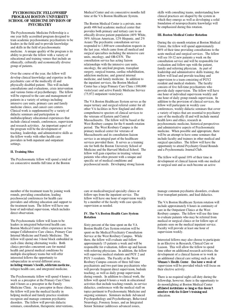 Psychosomatic Medicine Fellowship Program Brochure | PDF | Psychiatry | Medicine