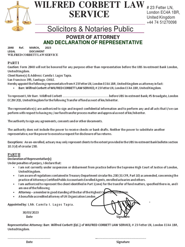 Power of Attorney and Declaration of Representative PDF | PDF | Lawyer ...