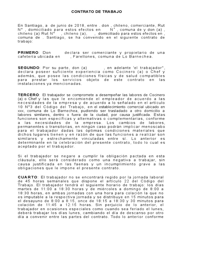 Contrato Trabajo. Cocinara | PDF | Comida y bebida