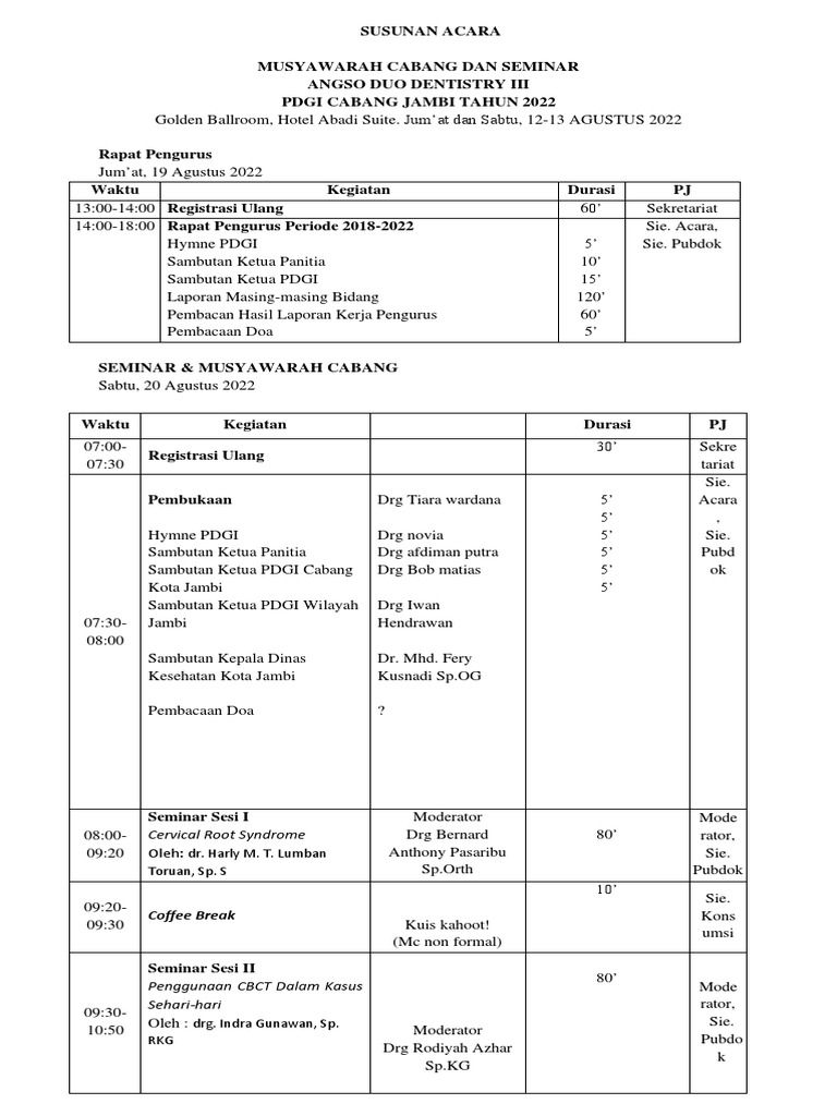 SUSUNAN ACARA MUSCAB & SEMINAR | PDF