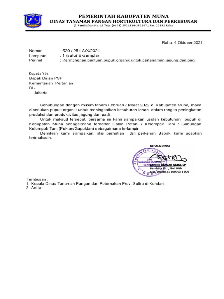 SURAT USULAN PUPUK Kab Muna TA 2022 | PDF