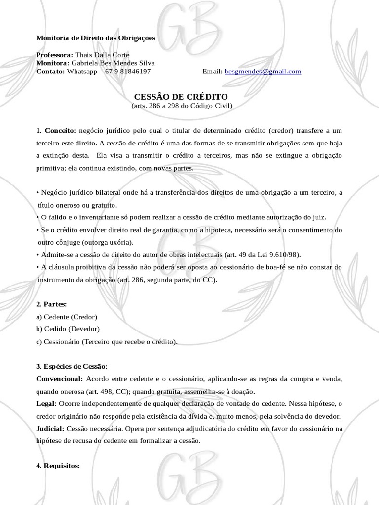 Resumo Cessão De Crédito Download Grátis Pdf Justiça Crime E