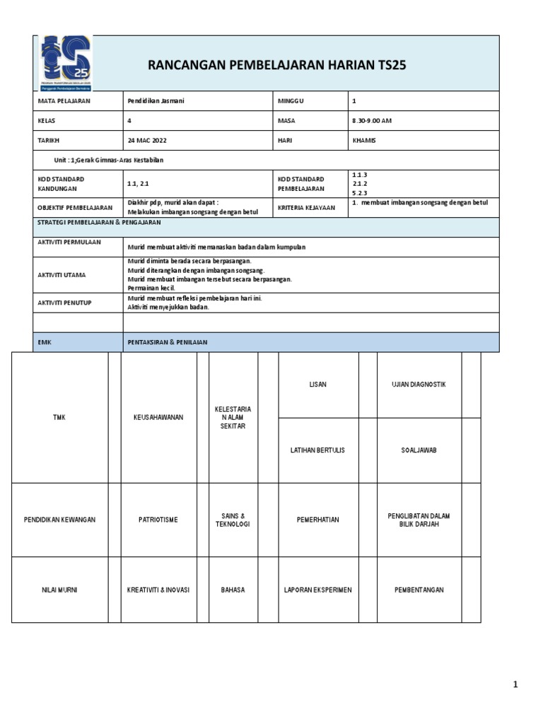 RPH PJ Tahun 4 Unit 1 Gerak Gimnas Tajuk 3 Dunia Terbalik.doc | PDF