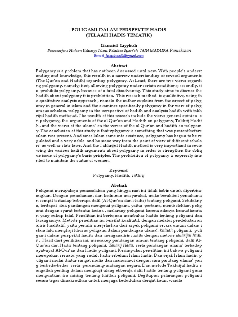 MENELUSURI KONTEKS POLIGAMI DALAM PERSPEKTIF HADIS | PDF