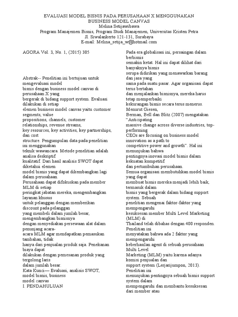 Evaluasi Model Bisnis Pada Perusahaan X Menggunakan Business Model Canvas | PDF