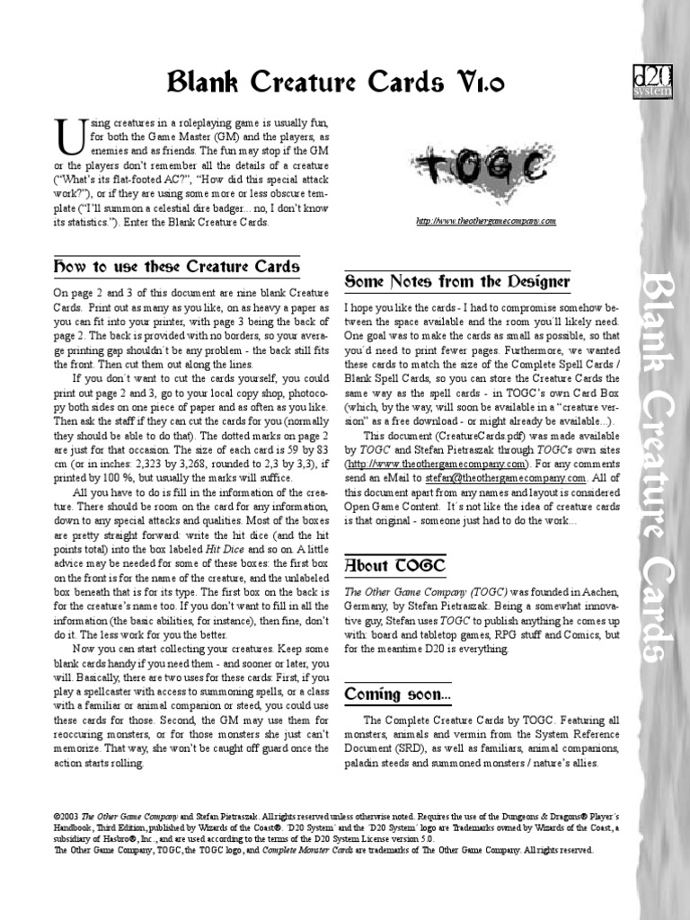 Creature Cards PDF | PDF | Copyright | License