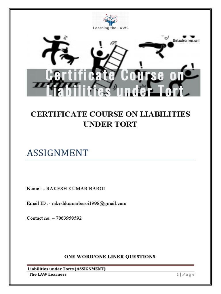 Assignment Certificate: Liabilities in Tort | PDF | Legal Liability | Tort