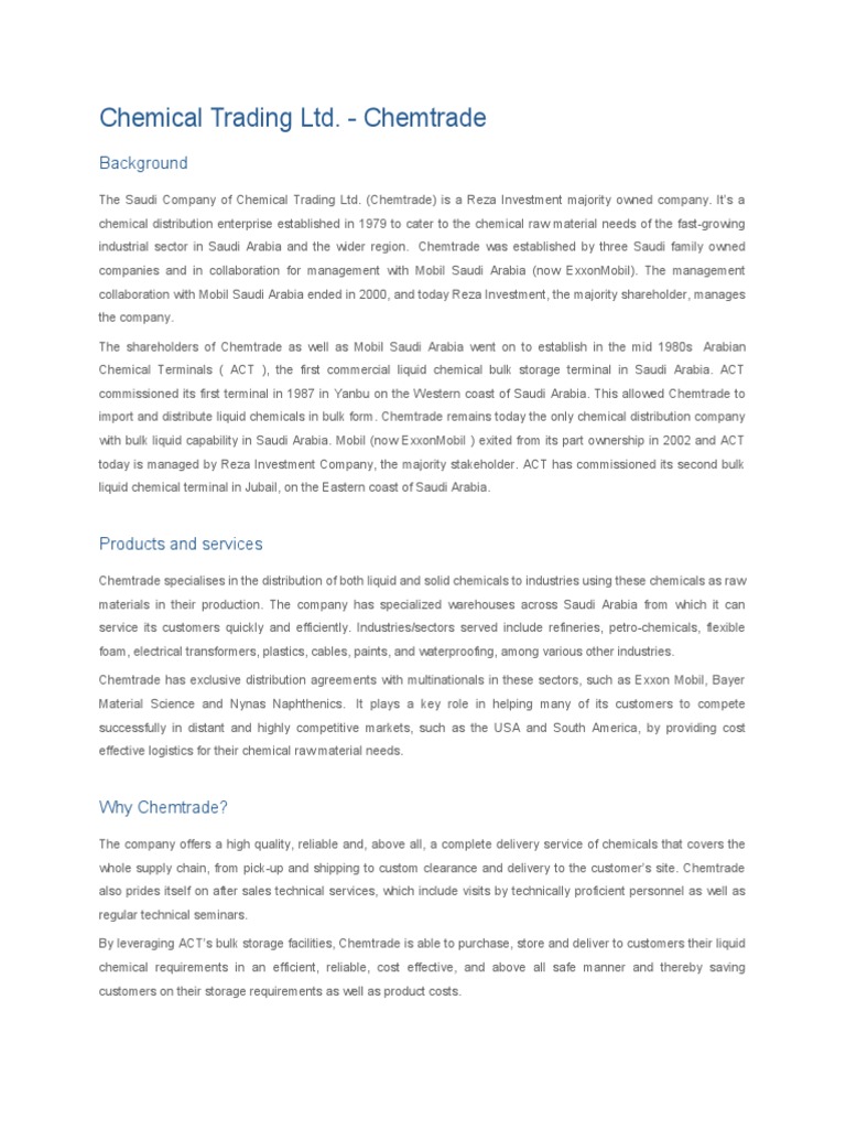 Chemical Trading LTD | Download Free PDF | Exxon Mobil | Supply Chain