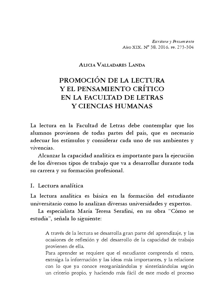 Promoción de La Lectura Y El Pensamiento Crítico en La Facultad de ...