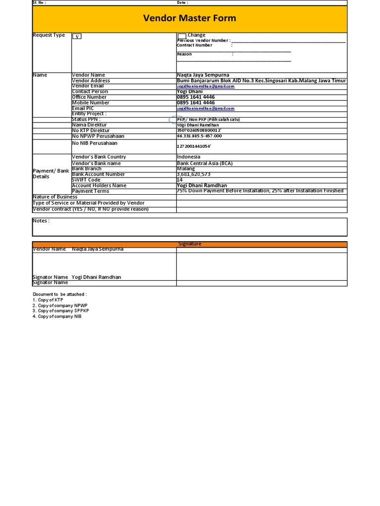 Vendor Master Form - v2 (IDX) | PDF | Banking | Banks