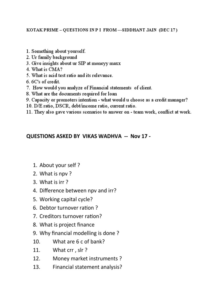 Questions in Interview | PDF | Capital Budgeting | Business Economics