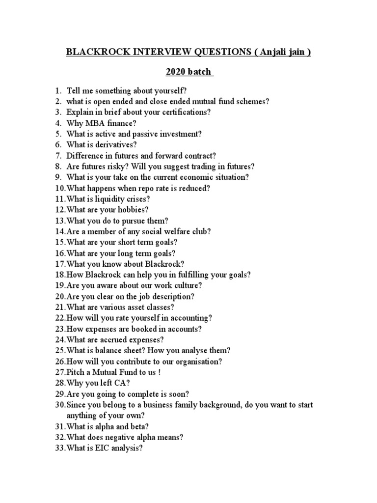 BlackRock Interview Questions Guide | PDF