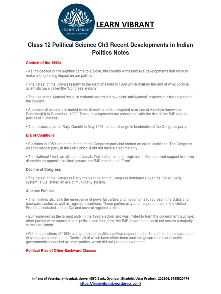 Recent Developments in Indian Politics | PDF | Bharatiya Janata Party ...