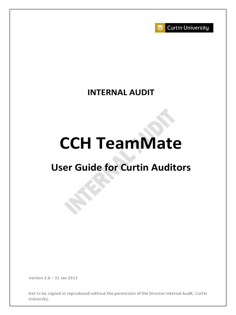 INTERNAL AUDIT. CCH TeamMate. User Guide For Curtin Auditors | PDF | Risk | Audit