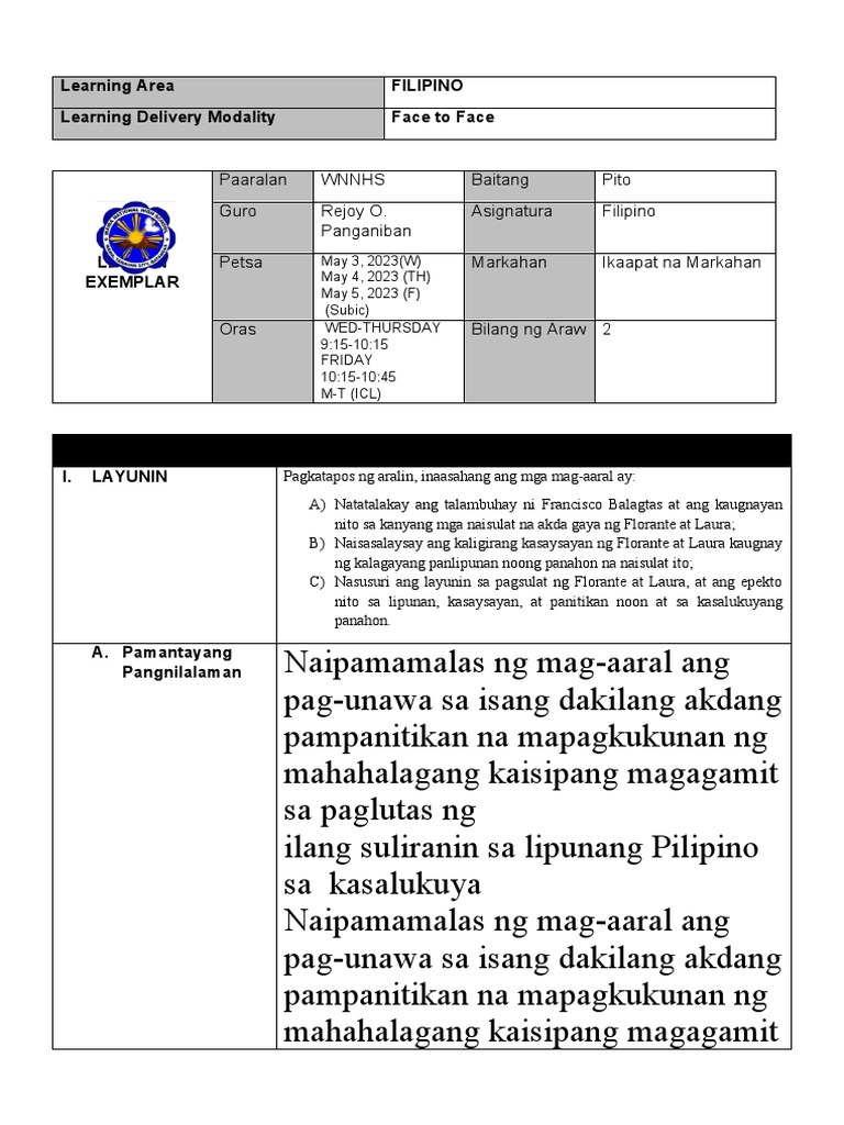 Lesson Plan Template-Filipino 8 1 | PDF