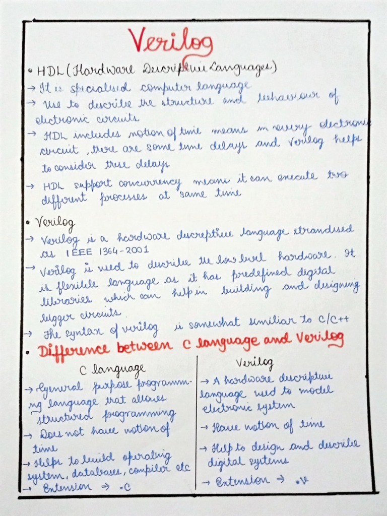 Verilog Hand Written Notes Pdf Electronic Design Automation 8708