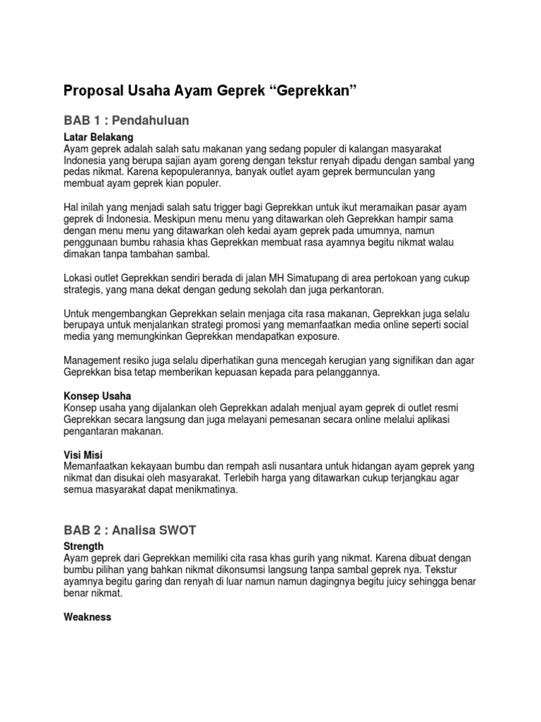 Proposal Ayam Geprek | PDF