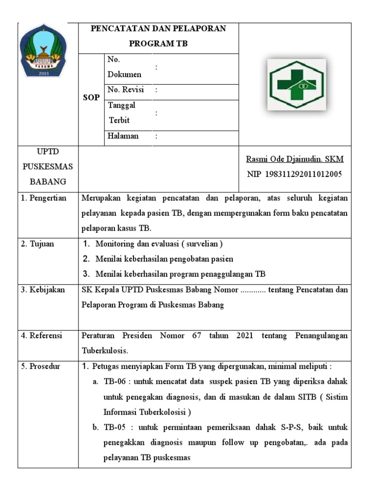 Sop Pencatatan Dan Pelaporan Program TB | PDF