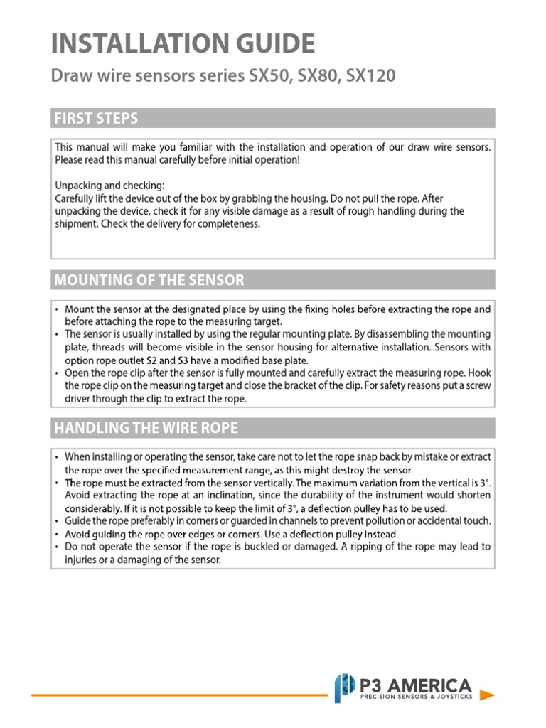 Installation guide for draw wire sensors series SX50, SX80, SX120 | PDF ...