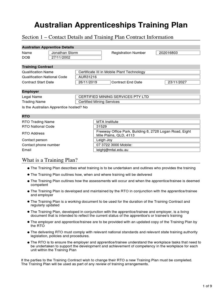 Australian Apprenticeship Training Plan | PDF | Apprenticeship