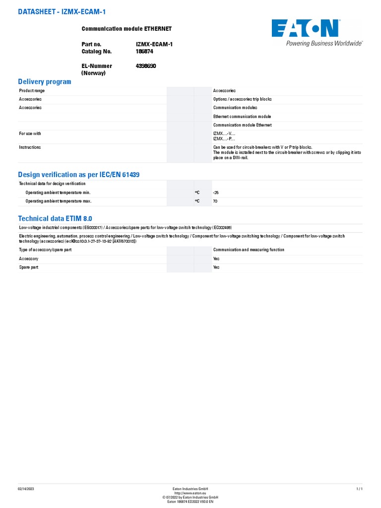 Eaton 186874 IZMX ECAM 1 en - GB | PDF | Computer Engineering | Electrical Engineering