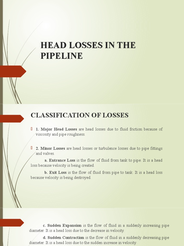Pipeline head loss analysis | PDF | Pipe (Fluid Conveyance) | Motion (Physics)