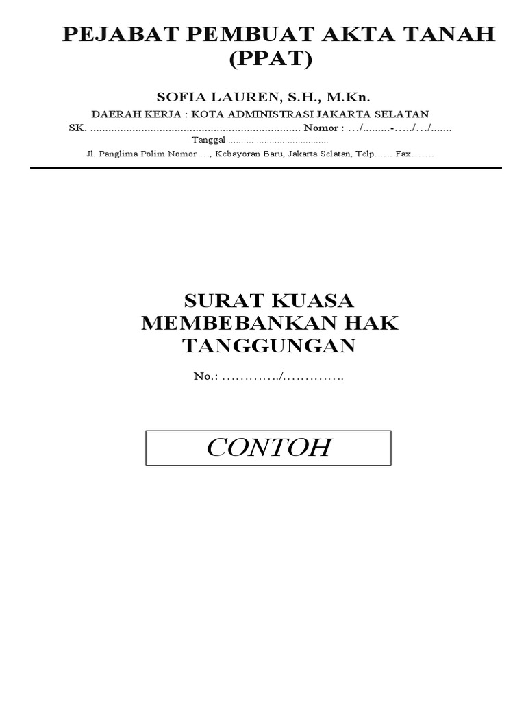 #8 Lampiran - SKMHT - ContohPPAT | PDF | Hukum