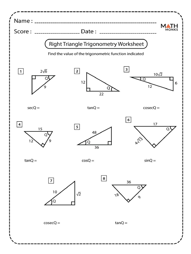 Right Triangle Trig Worksheet | PDF