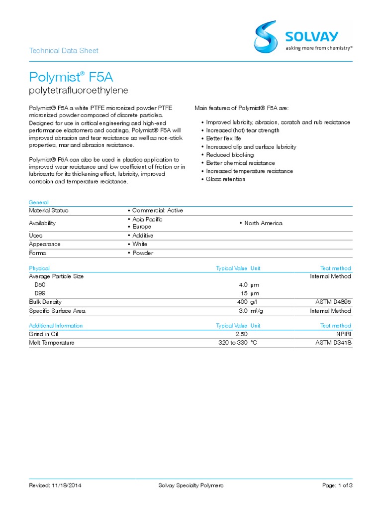 Polymist F5A: Polytetrafluoroethylene | PDF | Wear | Chemical Substances