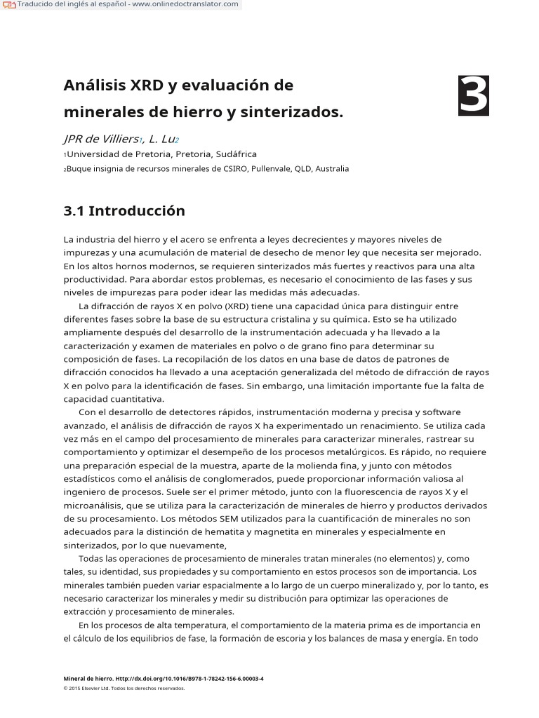 Análisis XRD y Evaluación de Minerales de Hierro y Sinterizados. | Descargar gratis PDF ...
