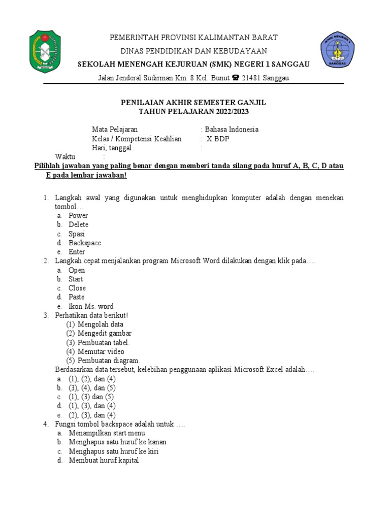 Soal Informatika KELAS 10 2022 | PDF