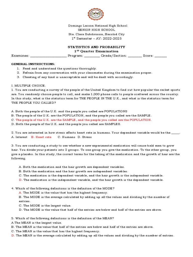 Statistics Midterm Exam Pdf Mean Mode Statistics
